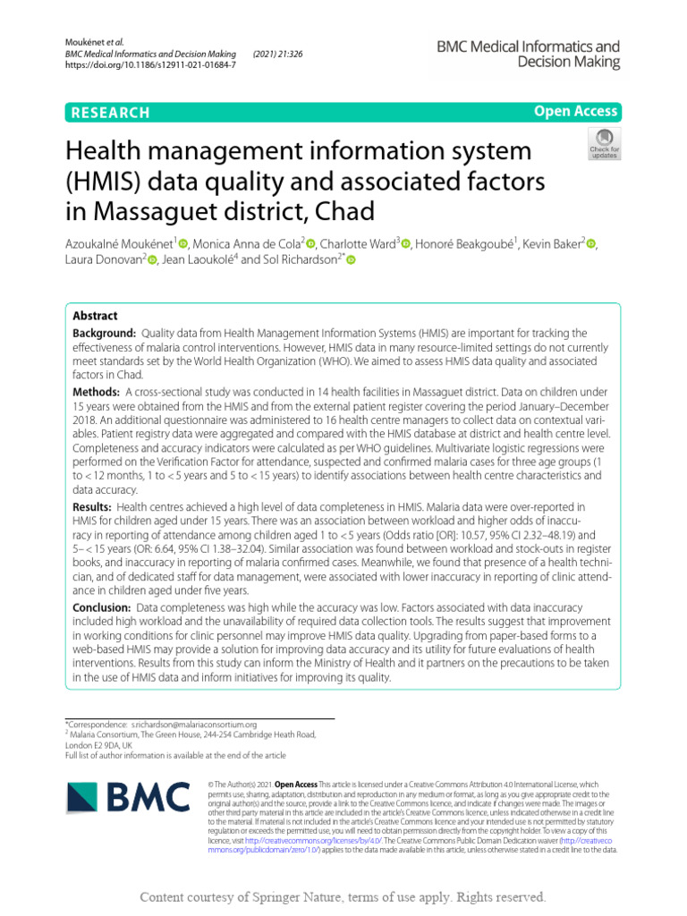 Health Management Information System HMIS Data Qua | PDF