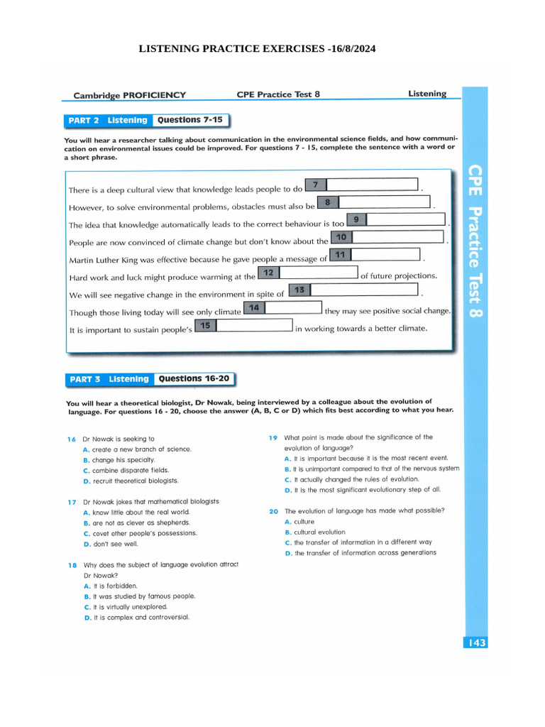 Listening Practice Exercises | PDF