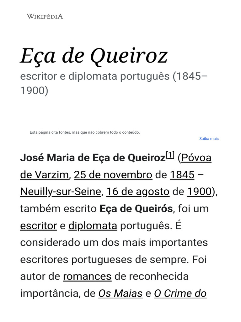 Eça de Queiroz - Wikipédia, A Enciclopédia Livre | PDF