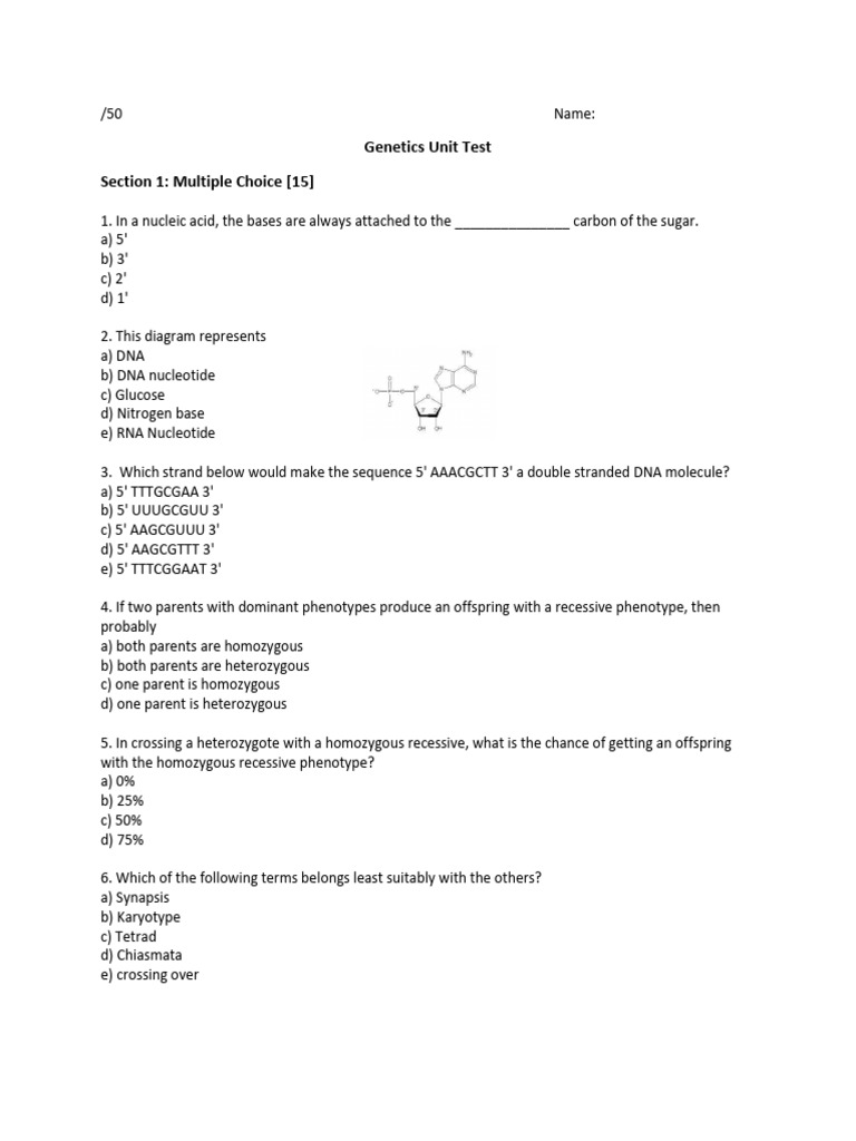 Genetics Unit Test 2022 | PDF
