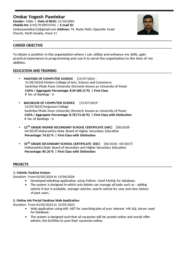Omkar Pawtekar Resume | PDF