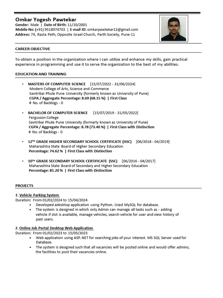 Omkar Pawtekar Resume | PDF