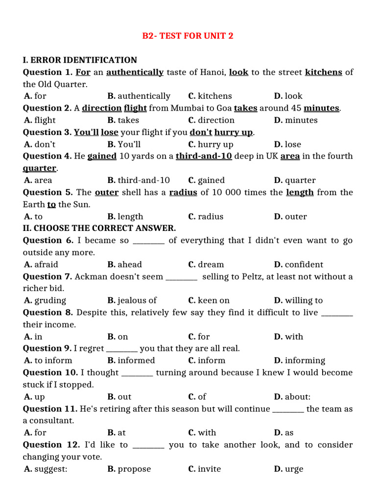 B2 - Unit 2 Test 1 | PDF