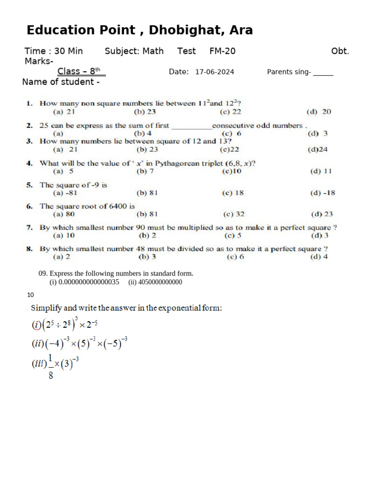 Express The Following Numbers in Standard Form | PDF