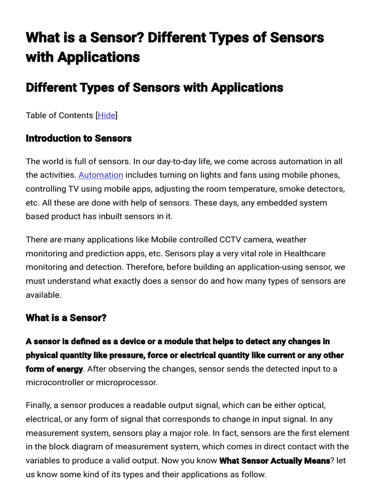 What Is A Sensor Different Types | PDF