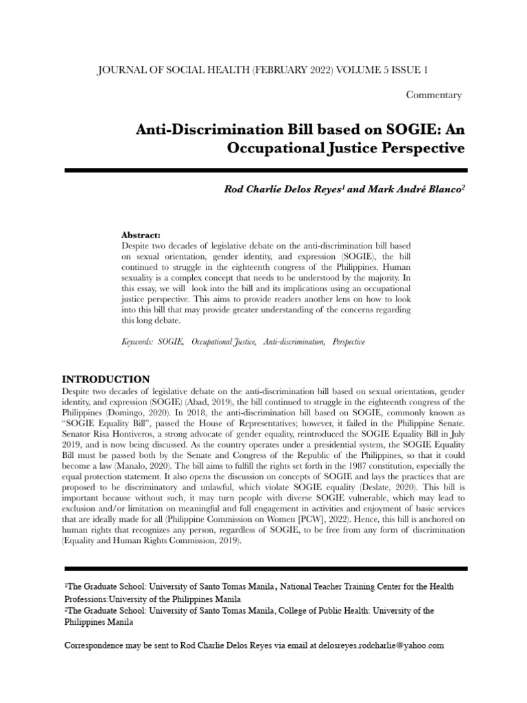 Anti Discrimination Bill Based On SOGIE An Occupational Justice ...