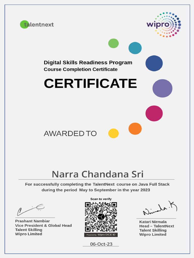 Wipro TalentNext Java Full Stack Certification - 1697006625413 | PDF