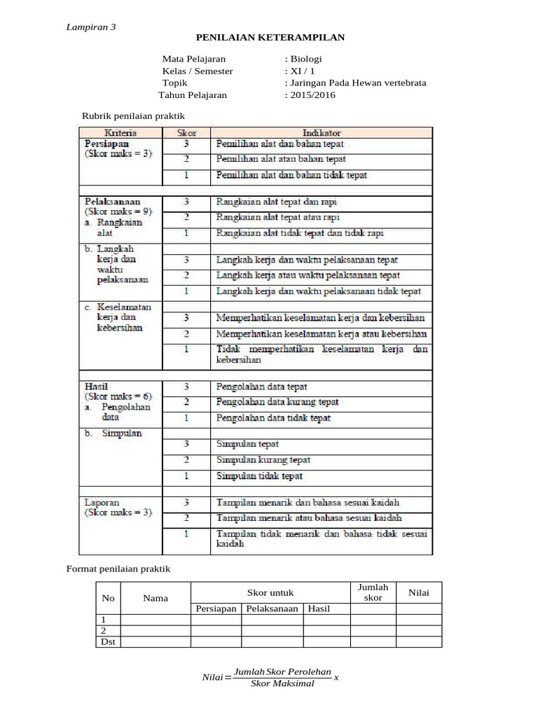 Lampiran 3 Penilaian Ketrampilan | PDF