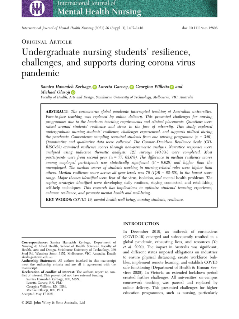 Int J Mental Health Nurs - 2021 - Hamadeh Kerbage - Undergraduate ...