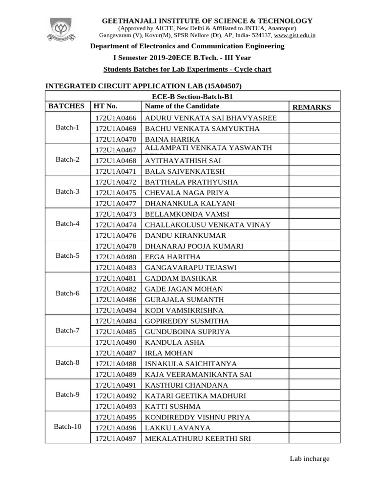 14.1.ICA LAB Batch Chart | PDF