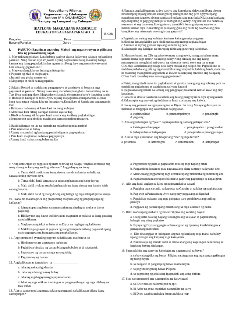 Grade 10 ESP 3rd | PDF