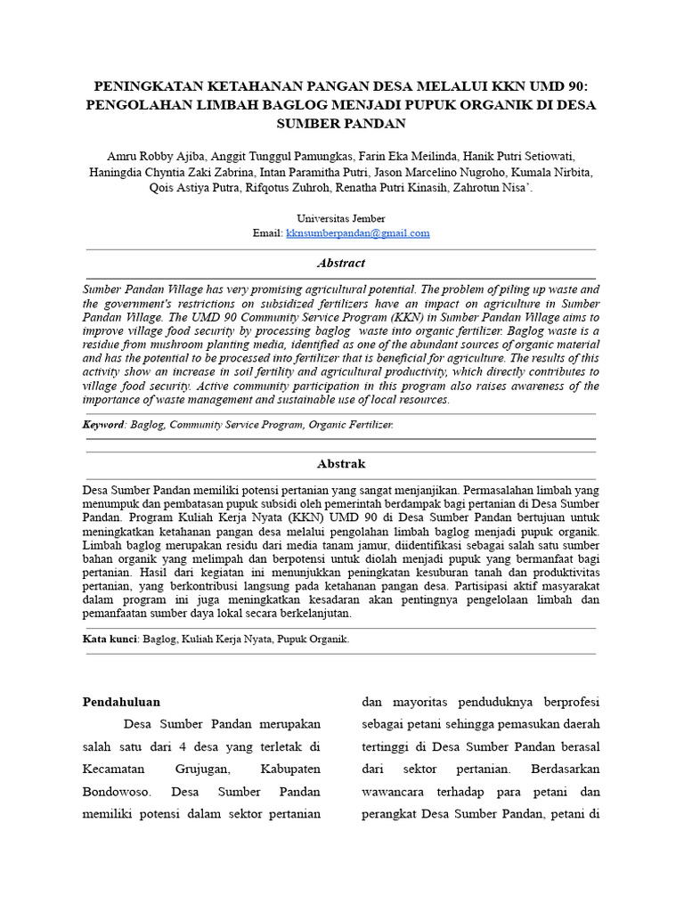 Peningkatan Ketahanan Pangan Desa Melalui KKN Umd 90: Pengolahan Limbah ...
