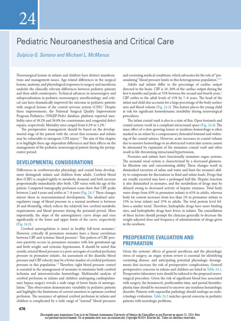 Pediatric Neuroanesthesia and Critical Care | PDF | Anesthesia | Vein