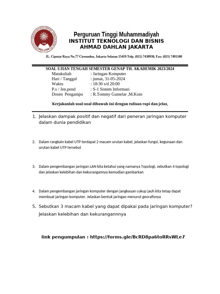 UTS Jaringan Komputer 2024 VIRTUAL | PDF