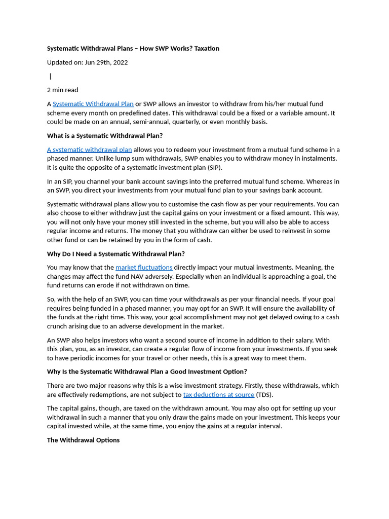 Systematic Withdrawal Plans | PDF