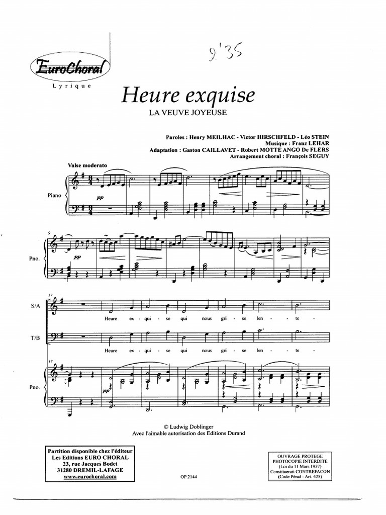 Heure Exquise - Veuve Joyeuse - F Lehar | PDF