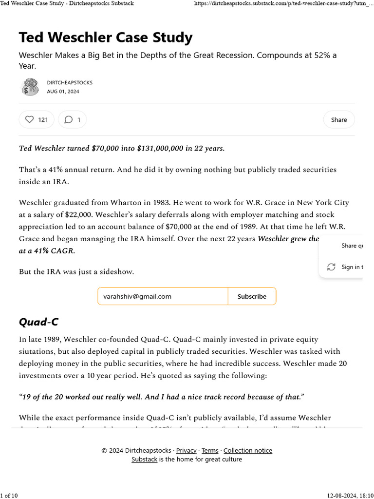 Ted Weschler Case Study - Dirtcheapstocks Substack | PDF