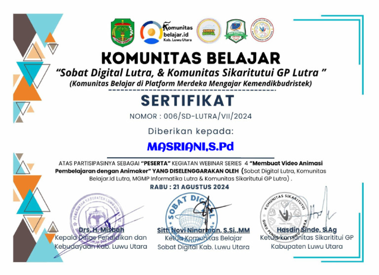 Sertifikat MASRIANI, S.PD | PDF