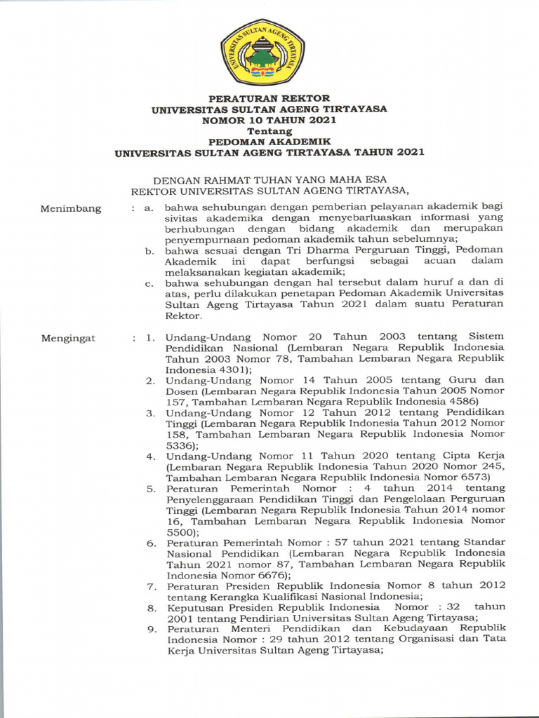 Peraturan Rektor 10 Tahun 2021 | PDF