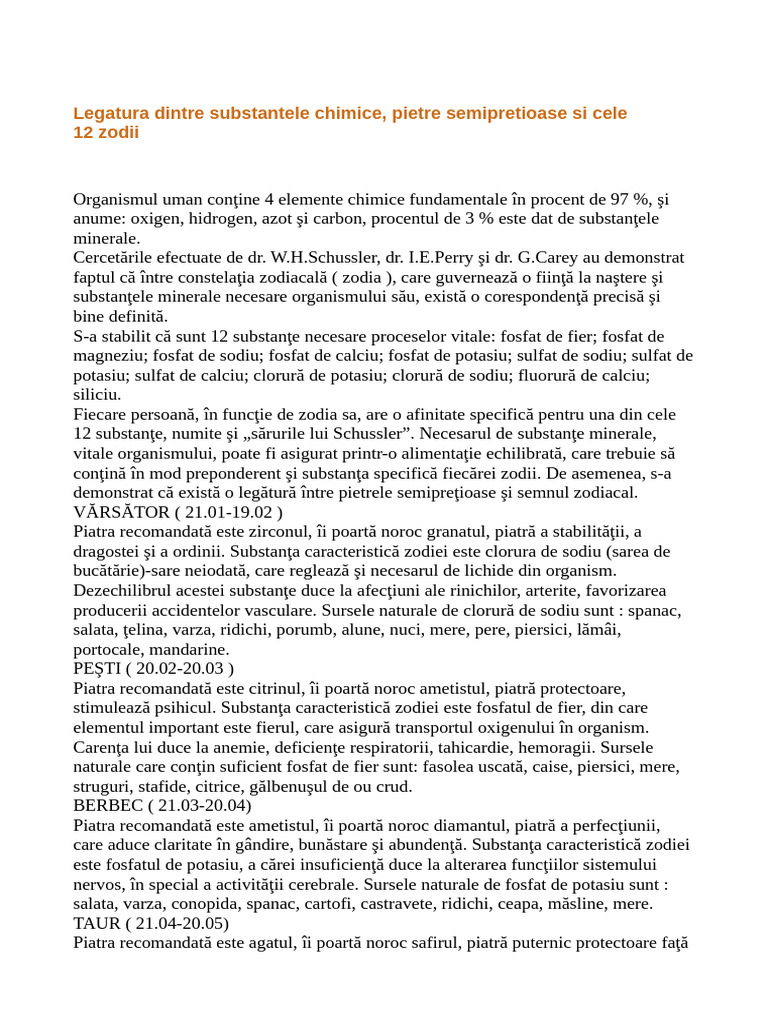 Legatura Dintre Substantele Chimice, Pietre Semipretioase Si Cele 12 ...