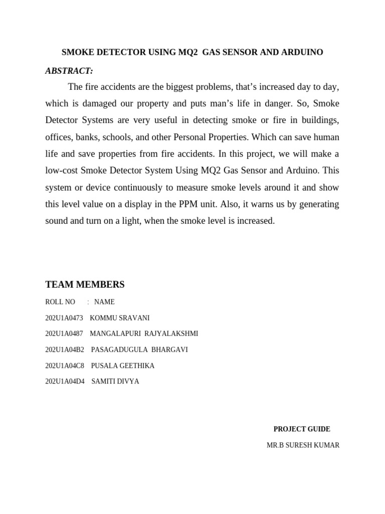 Smoke Detector Using Mq2 Gas Sensor and Arduino | PDF
