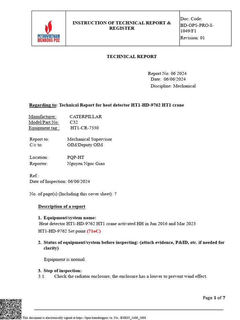TCR-535 - Technical Report HT1-HD-9762 of HT1 Crane Activated 06.6.24NNG - Nht.sign | PDF