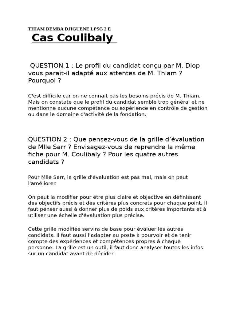 Cas Coulibaly GRH | PDF