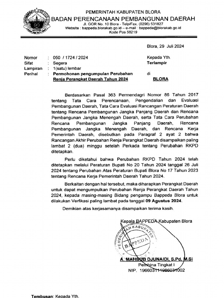 Pengumpulan Perubahan Renja 2024 | PDF