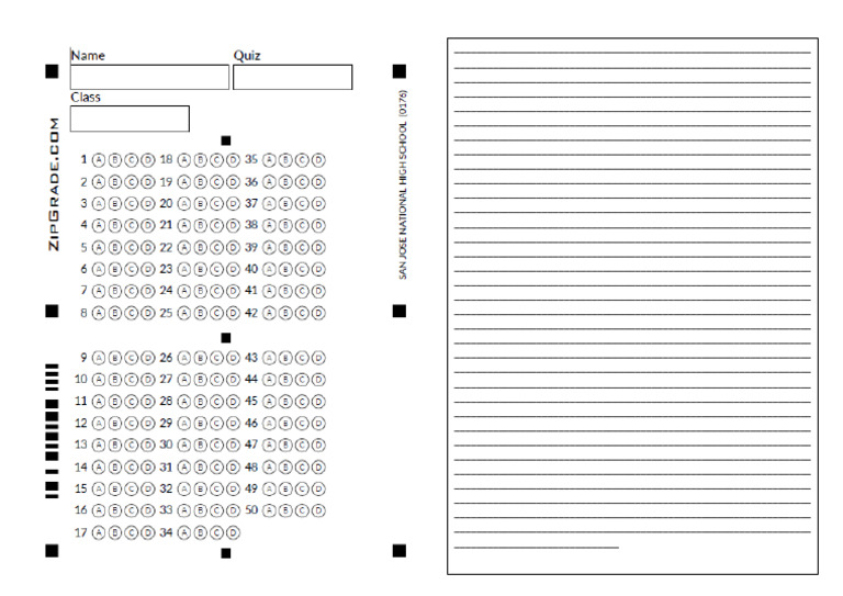 1-50 ZIPGRADE Answersheet | PDF