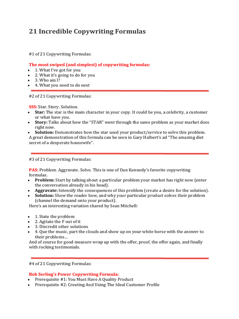 21 Incredible Copywriting Formulas | PDF