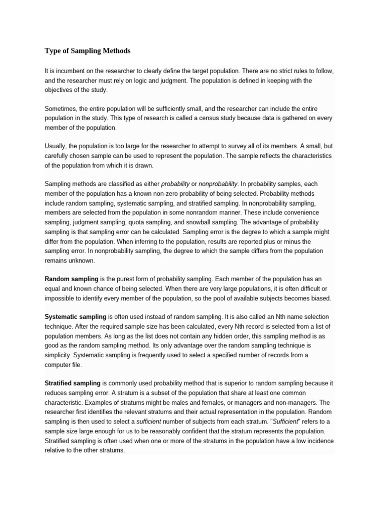 Types of Sampling-Research Methodology | PDF