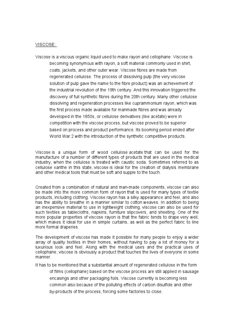 Viscose Fiber Production Process | PDF | Rayon | Sodium Hydroxide