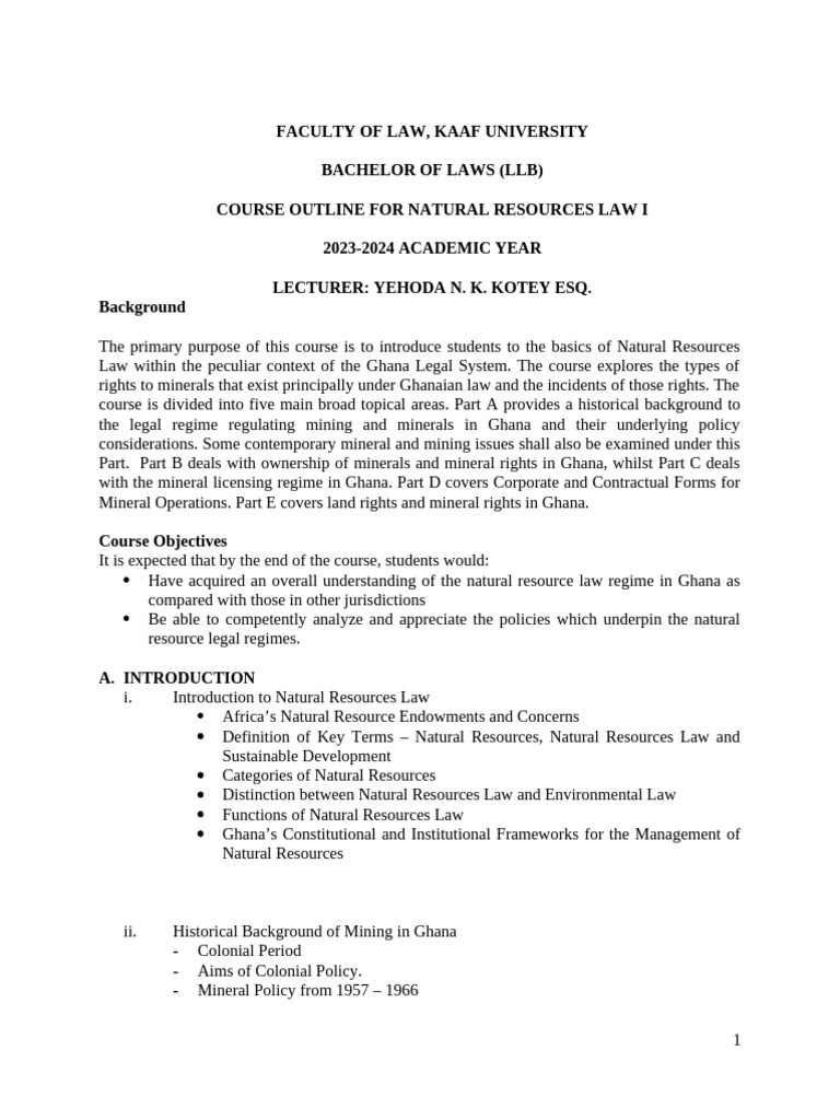 Natural Resources Law Course Outline New | PDF | Environmental Law | Mining