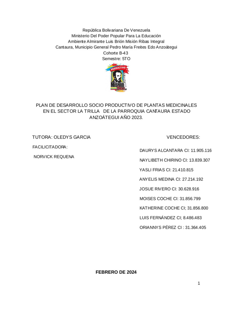 Plan de Desarrollo Socio Productivo 2023 | PDF | Plátano | Piña