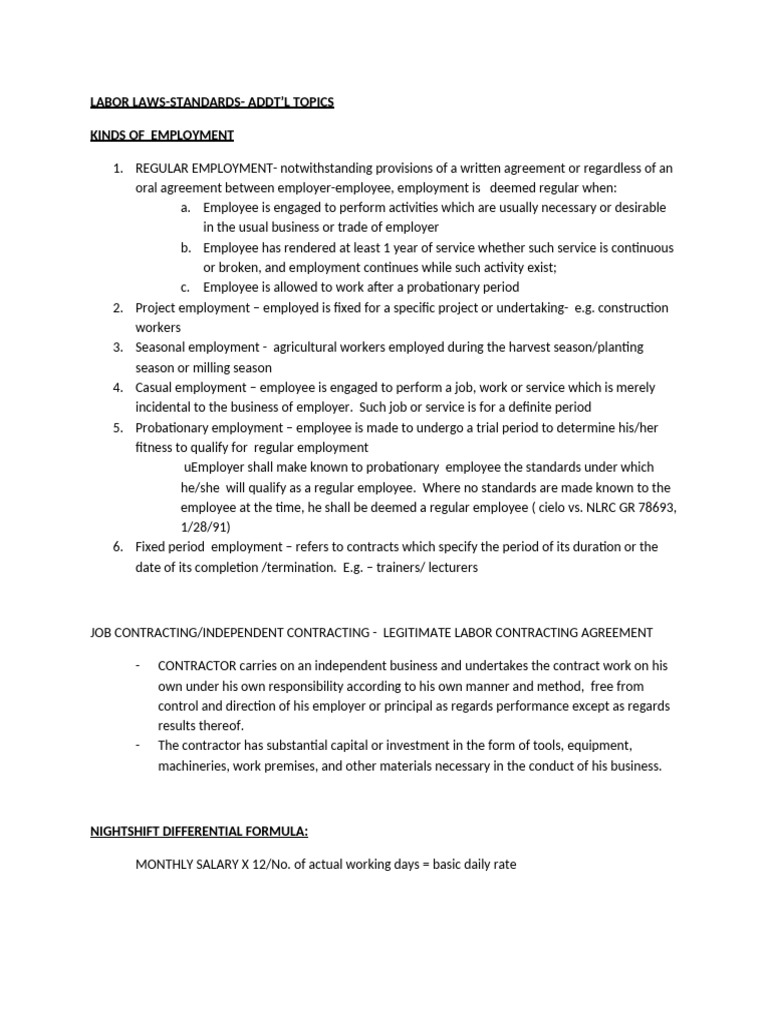 LABOR LAWS Standards Addtl Data | PDF | Employment | Career & Growth