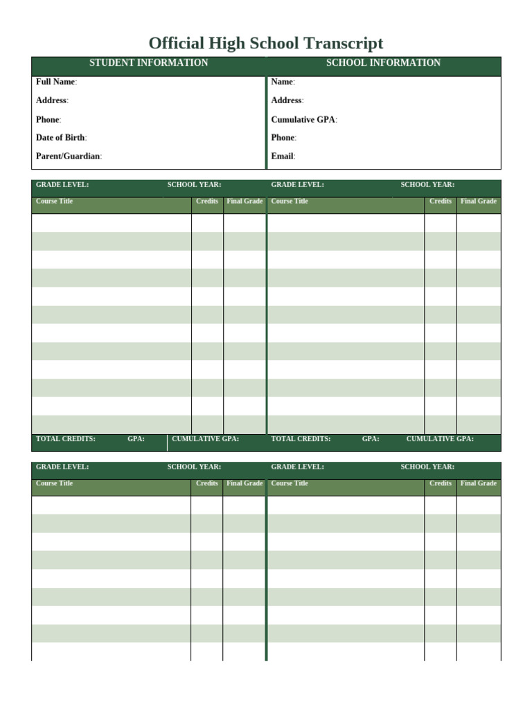 MICROSOFT WORD - High School Transcript | PDF