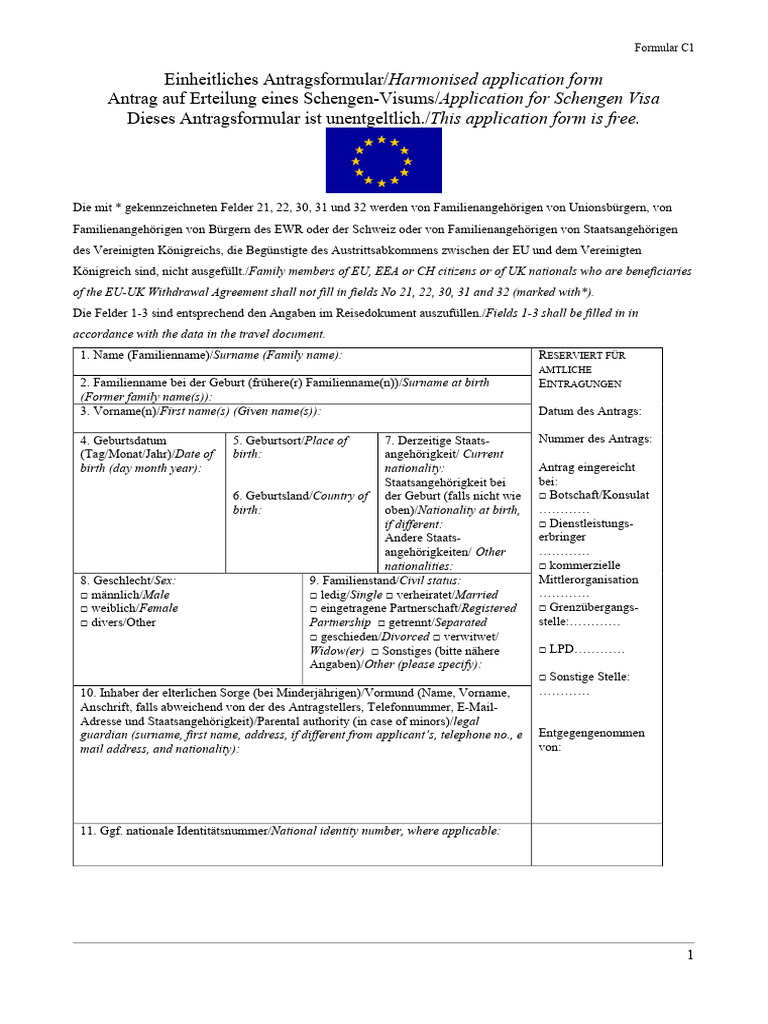 Visaformular C1 - Antragsformular Visum C Gilt Ab 28. Juni 2024 | PDF