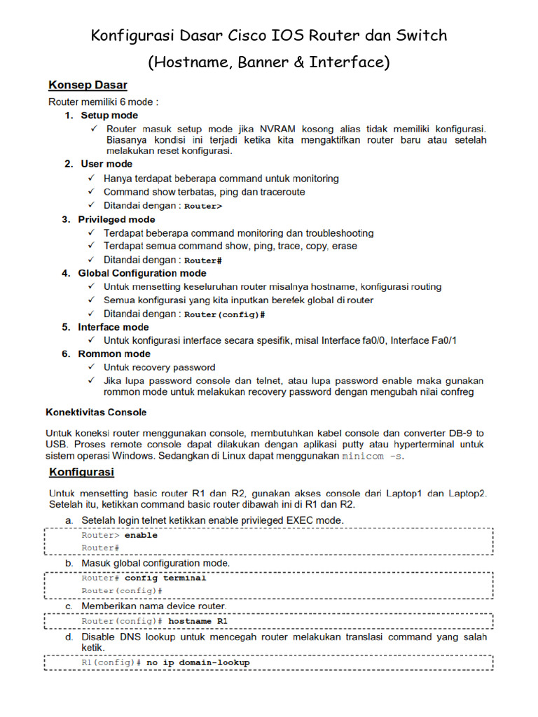 Konfigurasi Dasar Cisco IOS Router Dan Switch | PDF