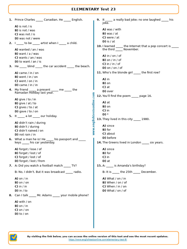 1160 Elementary Test 23 | PDF