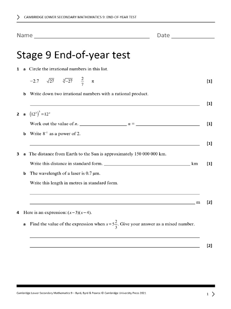 Ls Maths9 2ed TR End of Year Test | PDF