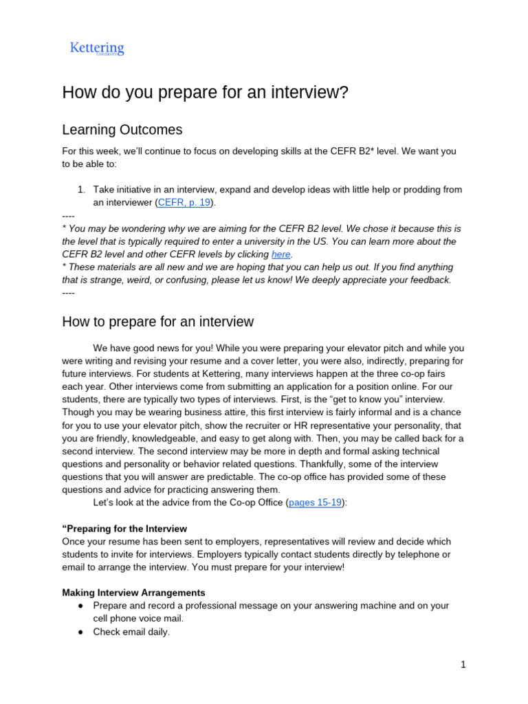 Interview Preparation Guide for Students | PDF | Adjective | Noun