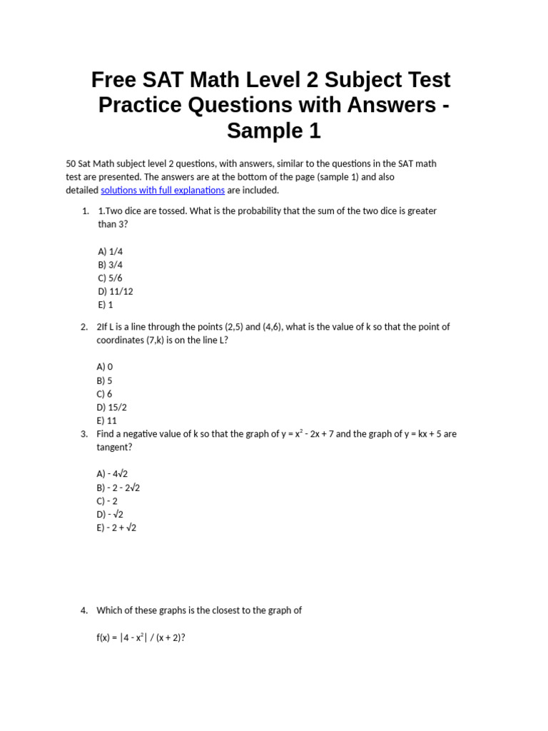 Free SAT Math Level 2 Subject Test | PDF | Pi | Teaching Methods ...