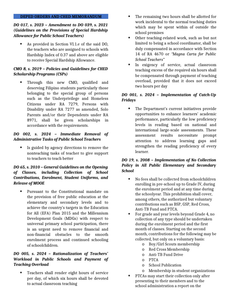STC1 DepEd Orders and CHED Memorandum | PDF