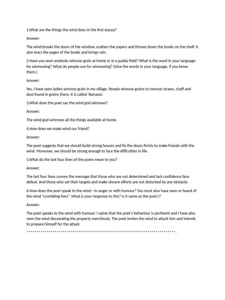 WIND TEXT BOOK QUESTIONS | PDF