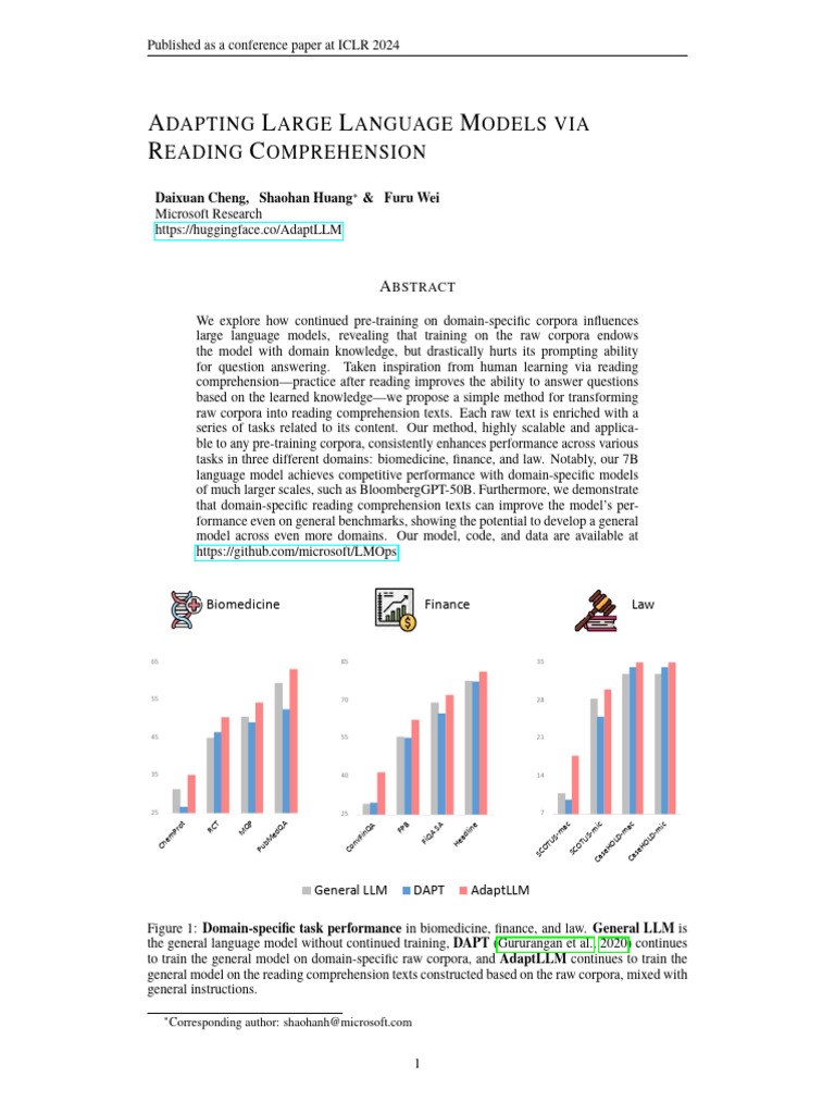 Adapting Large Language Models Via Reading Comprehension | PDF