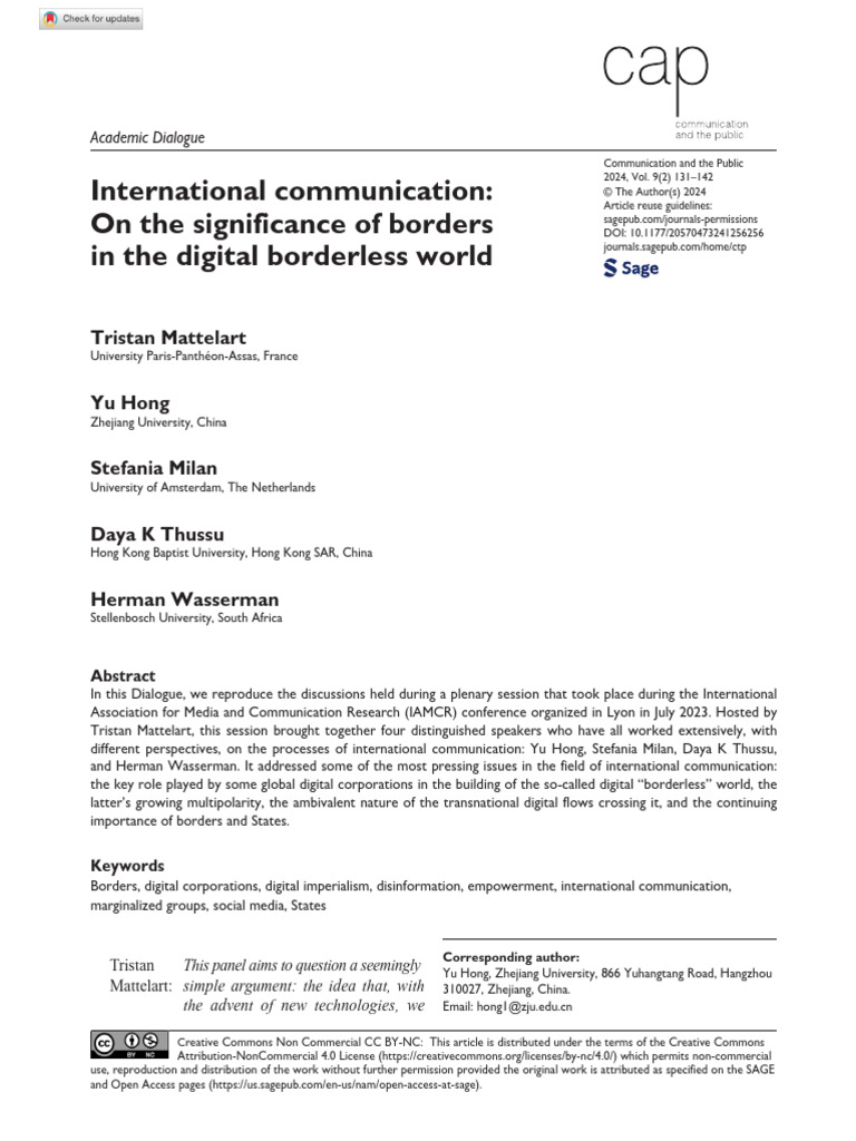 Mattelart Et Al 2024 International Communication On The Significance of Borders in The Digital ...