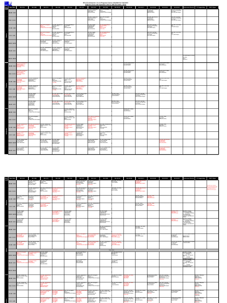 BSCS (1st & 2nd Years Semester) Program Classes Schedule For Fall 2023 | PDF