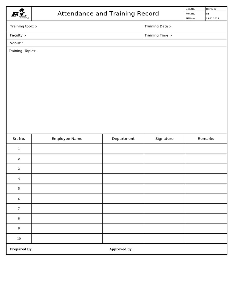 BSL Attendance & Training Record | PDF