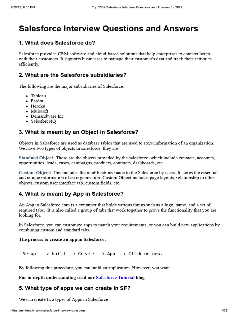Top 200+ Salesforce Interview Questions and Answers For 2022 | PDF
