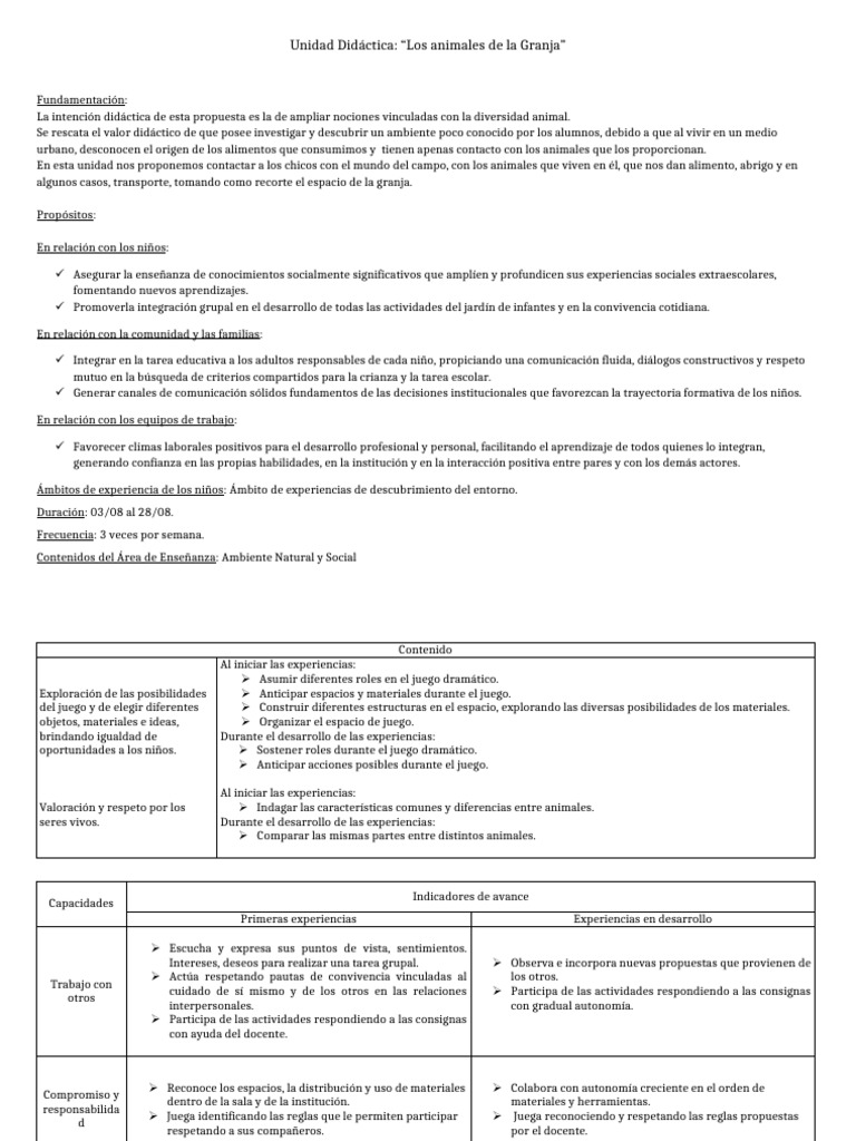 Unidad Didáctica Los Animales de La Granja 2020 | PDF | Educación de la ...